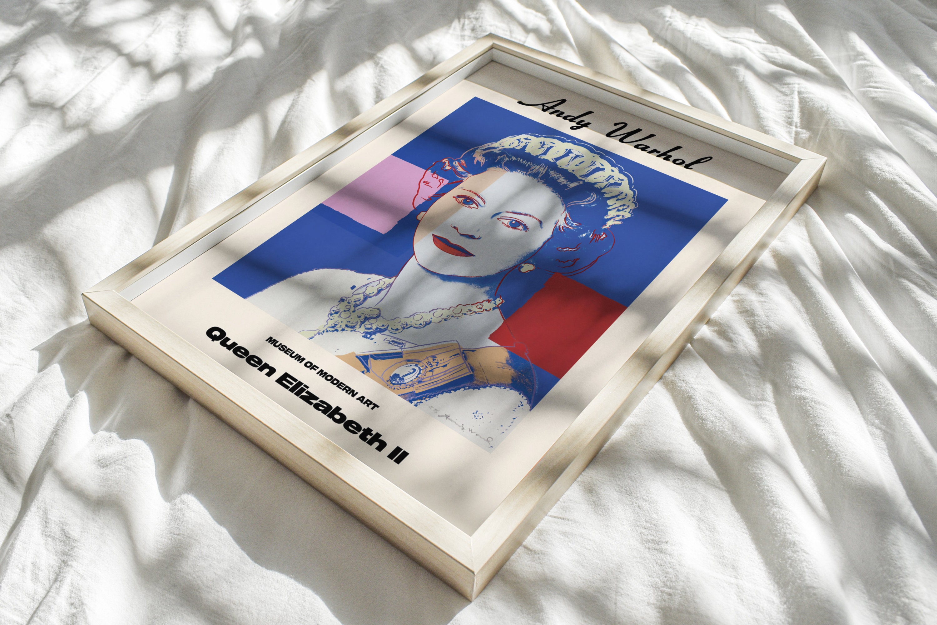 Queen Elizabeth Portrait Print, Blue Wall Art, British Royal Family ...