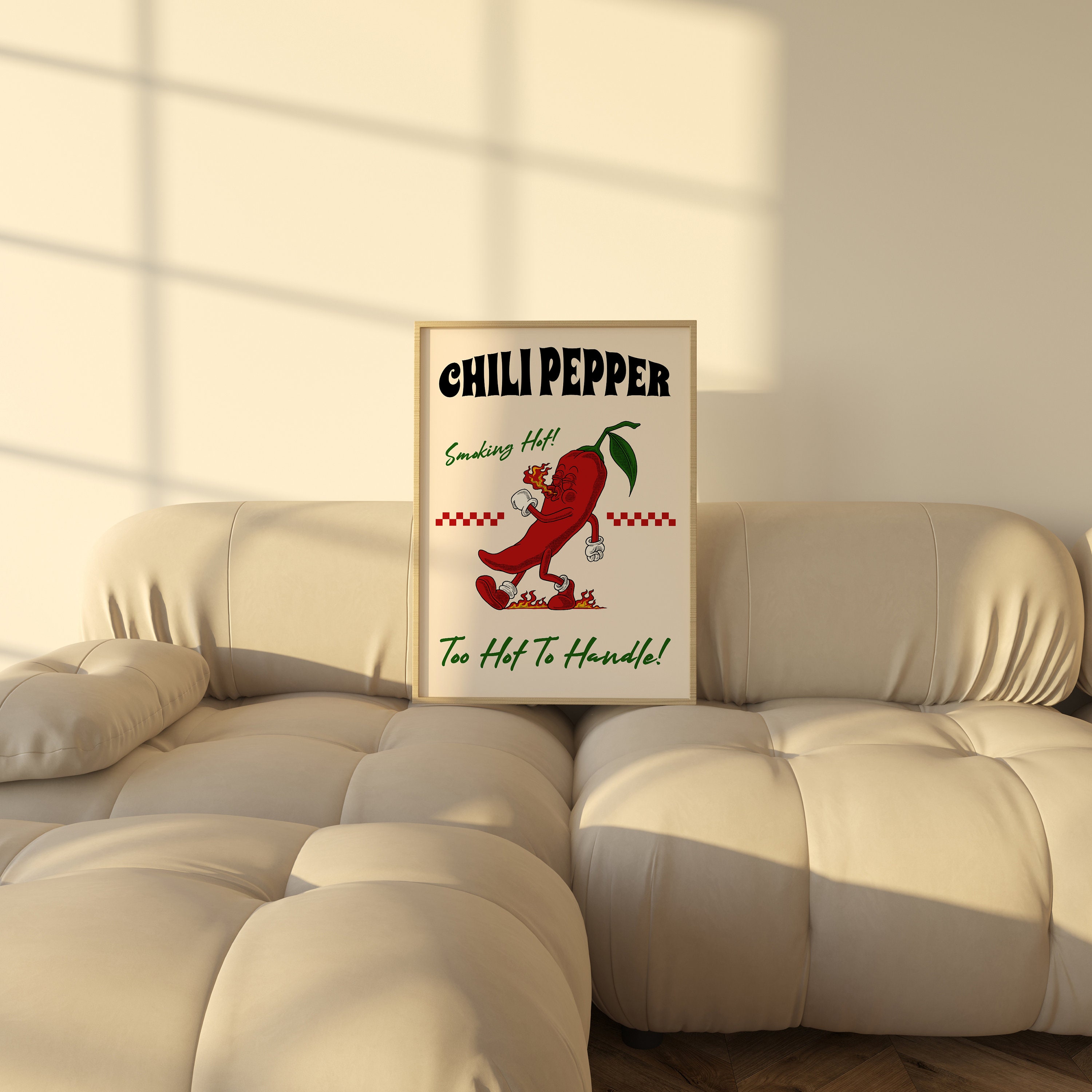 Chili Pepper Poster, Red Wall Art, Too Hot to Handle Print, Diner Decor ...