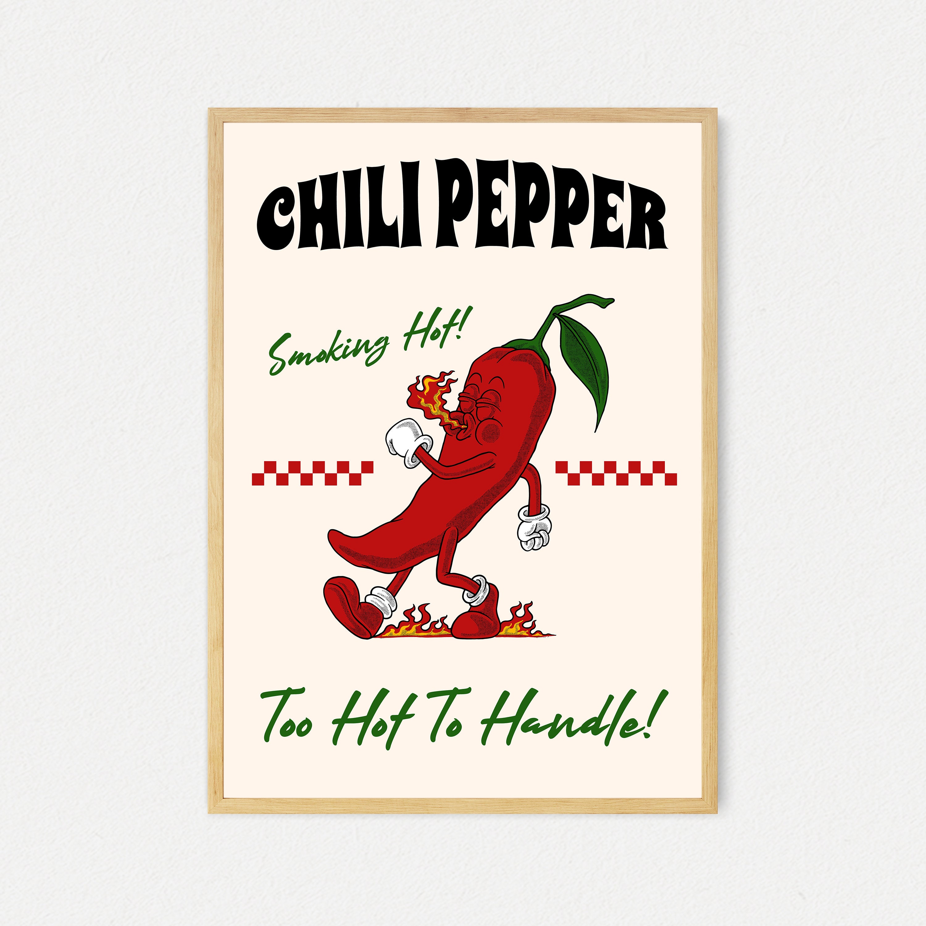 Chili Pepper Poster, Red Wall Art, Too Hot to Handle Print, Diner Decor ...