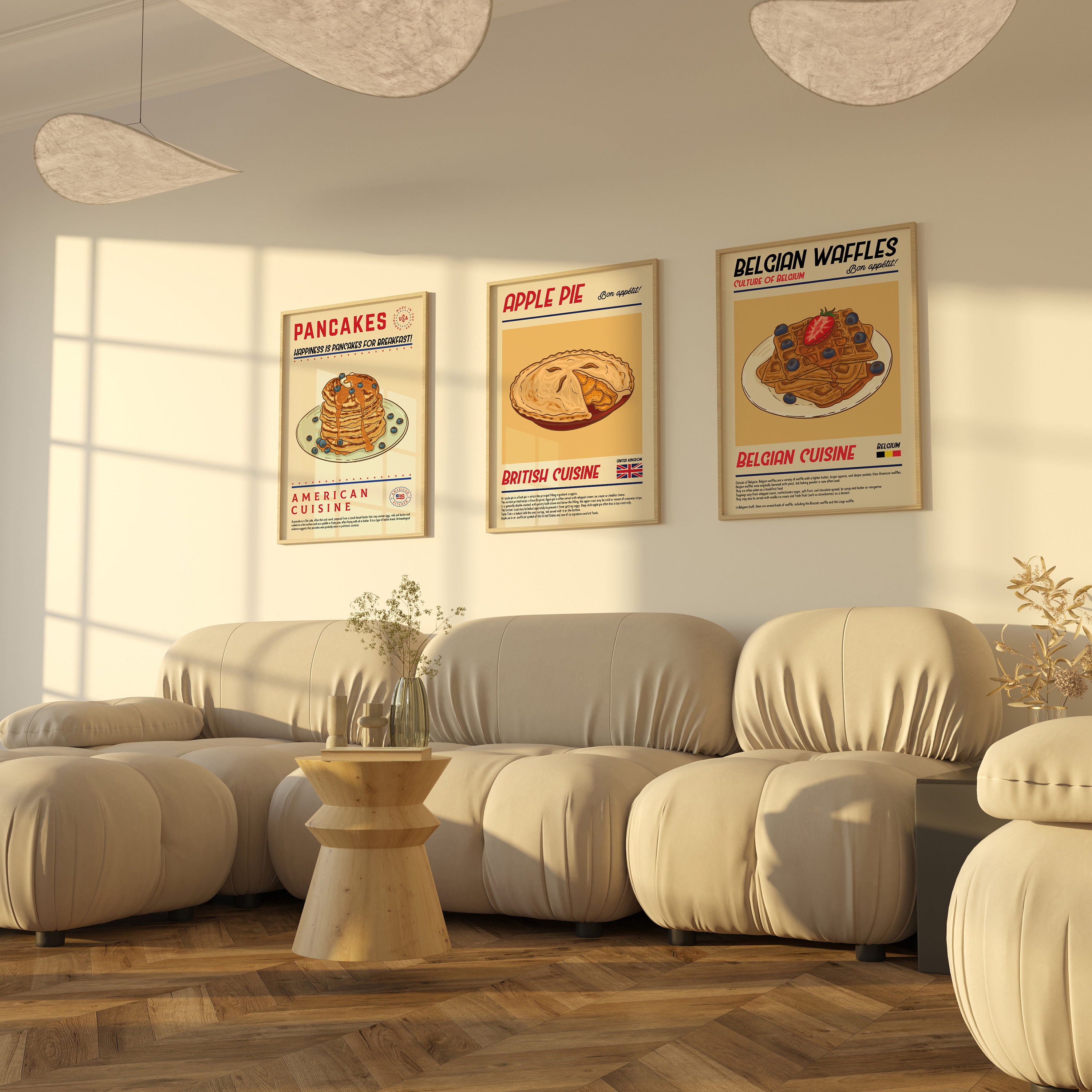 Food Wall Art Set of 3, Pancakes Poster Set, Kitchen Wall Art, Food ...