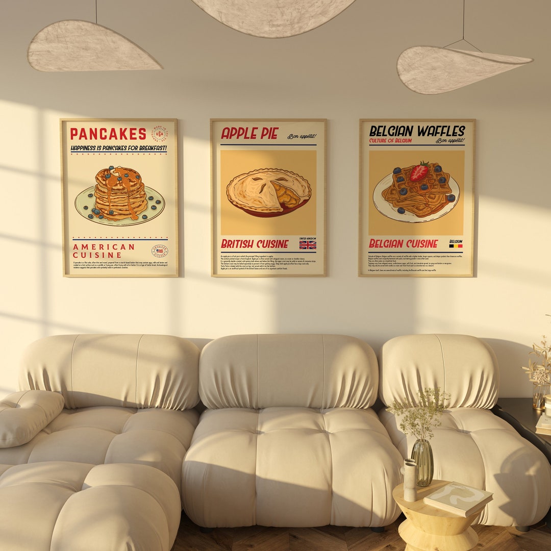 Food Wall Art Set of 3, Pancakes Poster Set, Kitchen Wall Art, Food ...