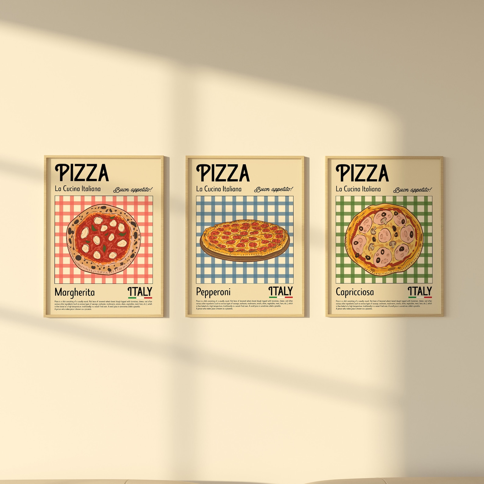 Pizza Print, Food Wall Art Set, Pizza Poster Set, Kitchen Wall Art ...