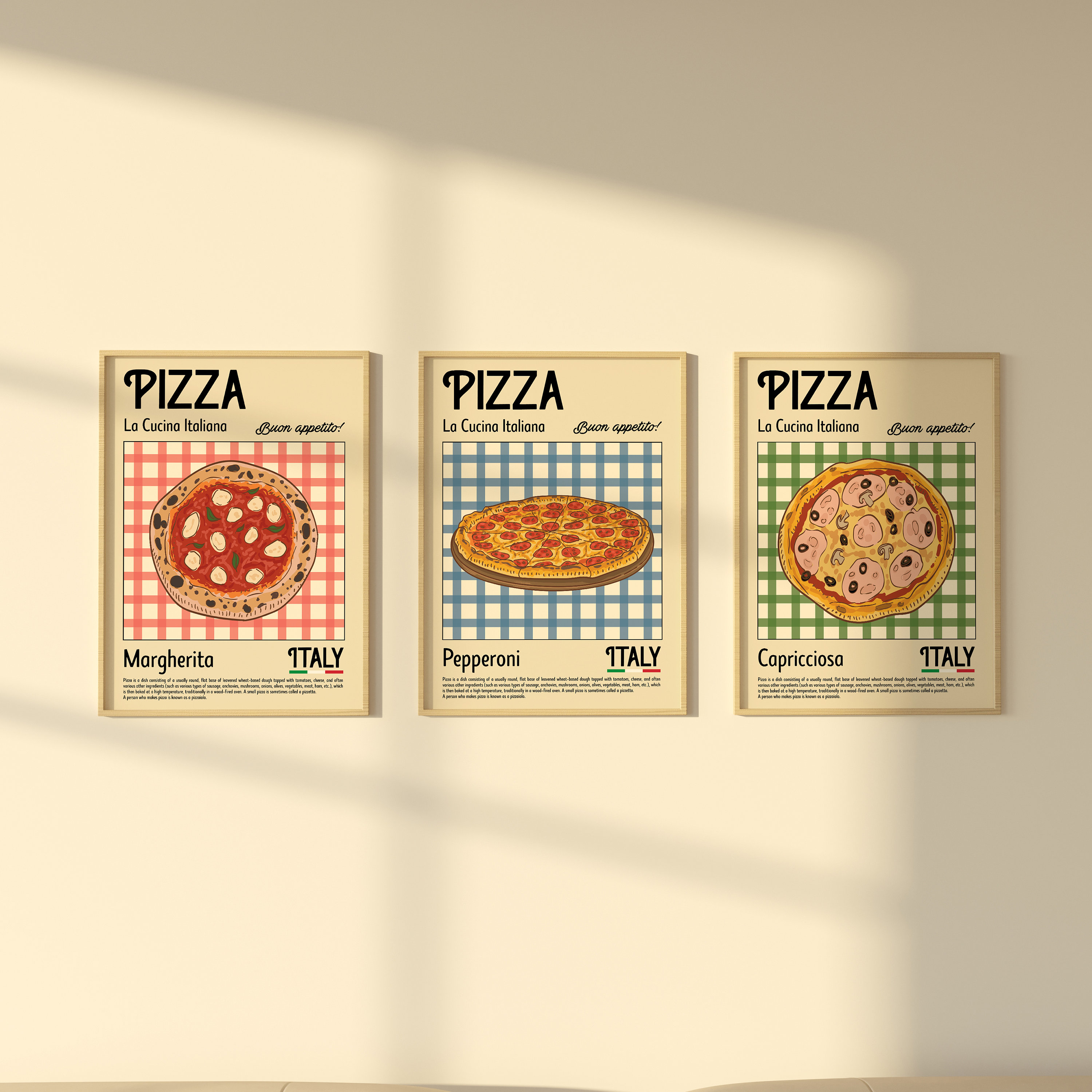 Pizza Print, Food Wall Art Set, Pizza Poster Set, Kitchen Wall Art ...