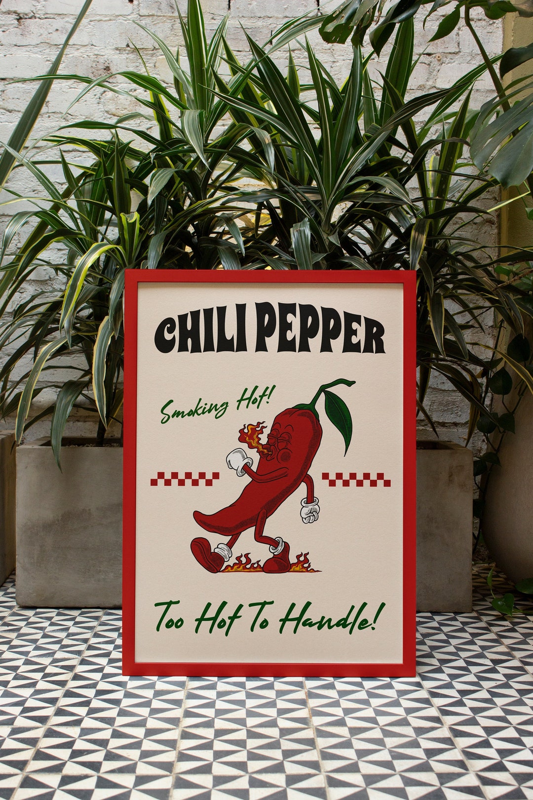 Chili Pepper Poster, Red Wall Art, Too Hot to Handle Print, Diner Decor ...