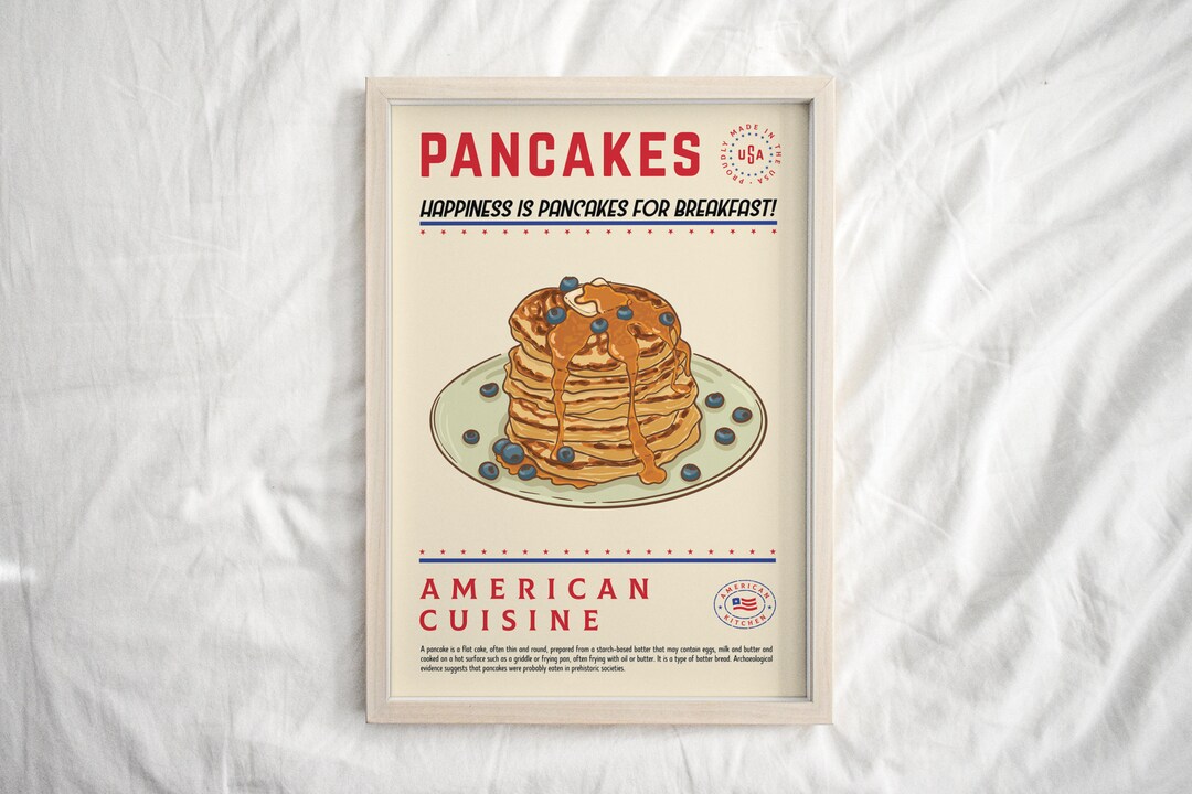 Pancakes Print, Retro Kitchen Decor, Food Art, Mid Century Modern ...