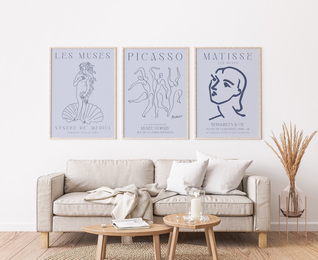 Matisse Print Set, Wall Art, Set of 3 Sky Blue Gallery Wall Art, Wall ...