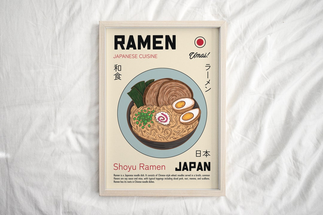 Ramen Print, Food Art Poster, Retro Kitchen Decor, Japanese Food Print ...