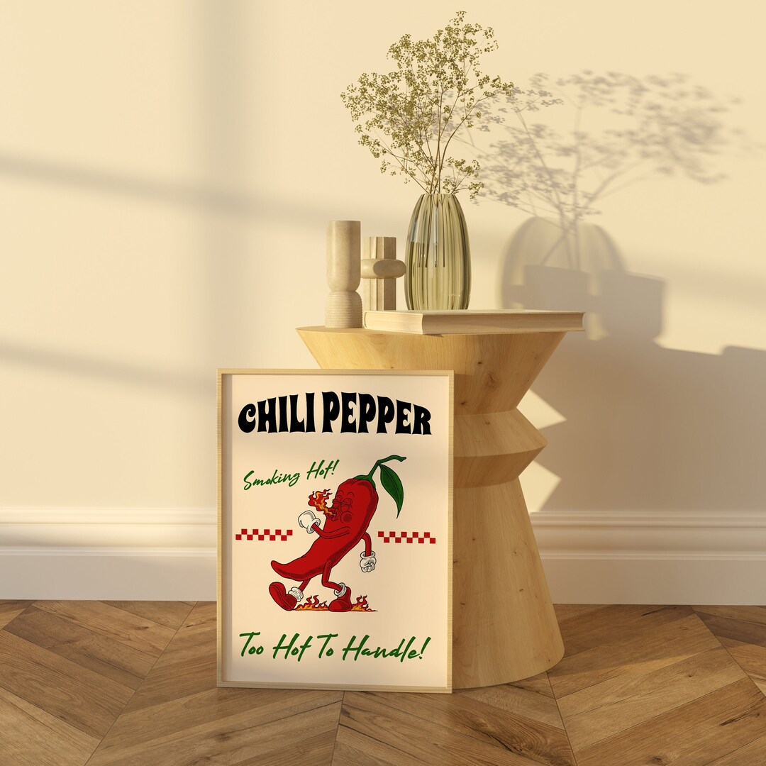 Chili Pepper Poster, Red Wall Art, Too Hot to Handle Print, Diner Decor ...
