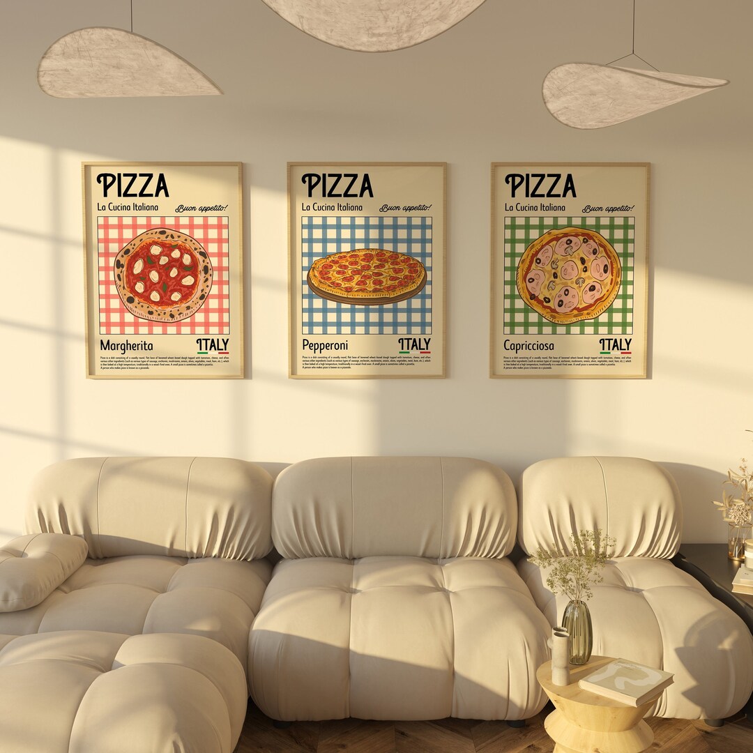 Pizza Print, Food Wall Art Set, Pizza Poster Set, Kitchen Wall Art ...