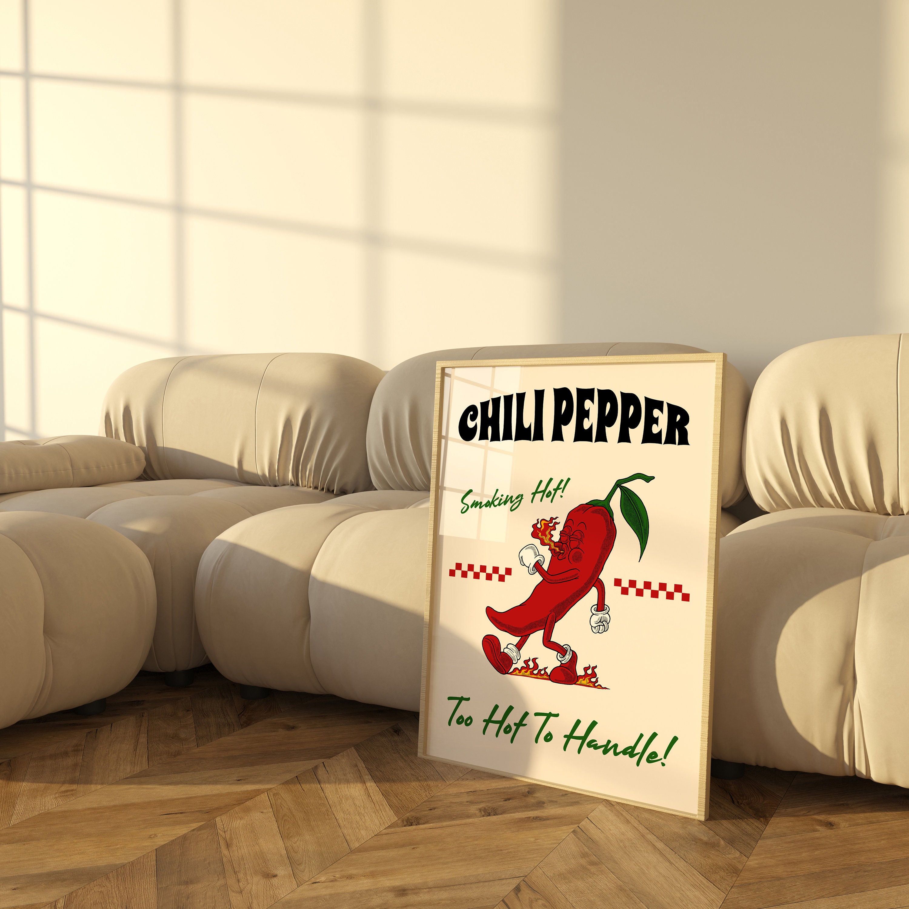 Chili Pepper Poster, Red Wall Art, Too Hot to Handle Print, Diner Decor ...