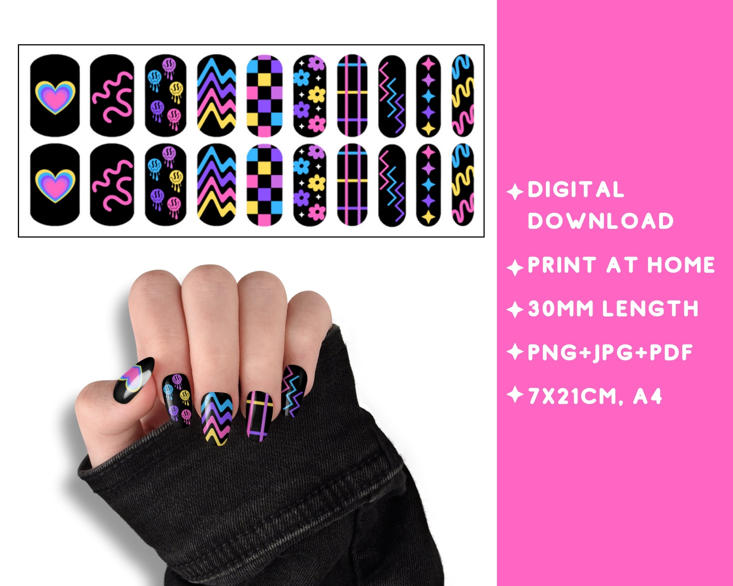 Fun Nail Art, Water Slide Decals Cricut, Printable Nail Decals, Digital ...