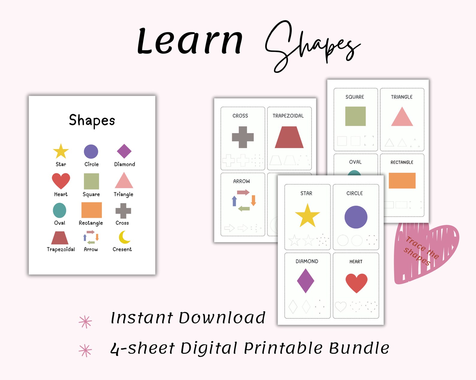 Shapes Poster & Flashcards Educational Wall Art Nursery - Etsy