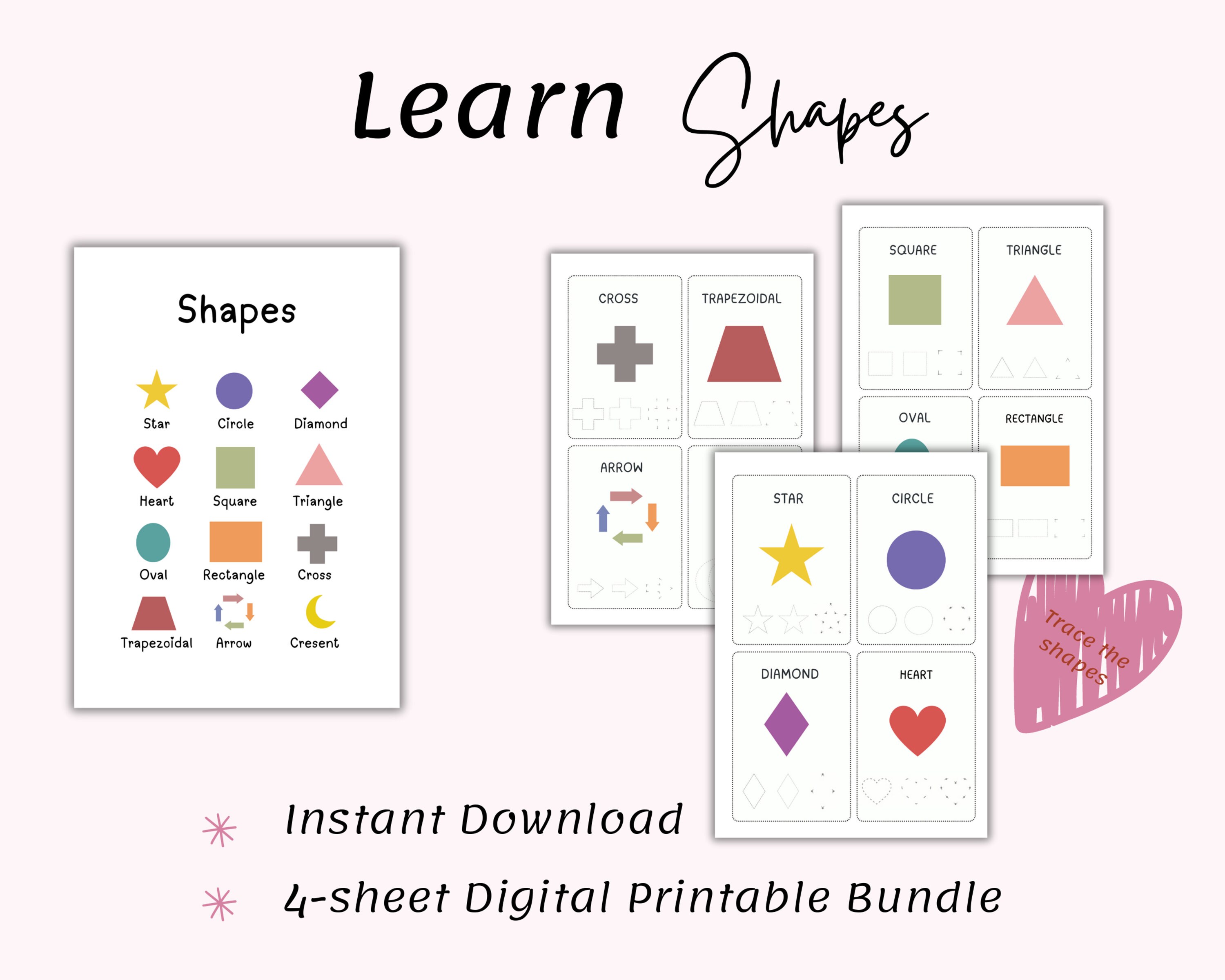 Shapes Poster & Flashcards Educational Wall Art Nursery - Etsy