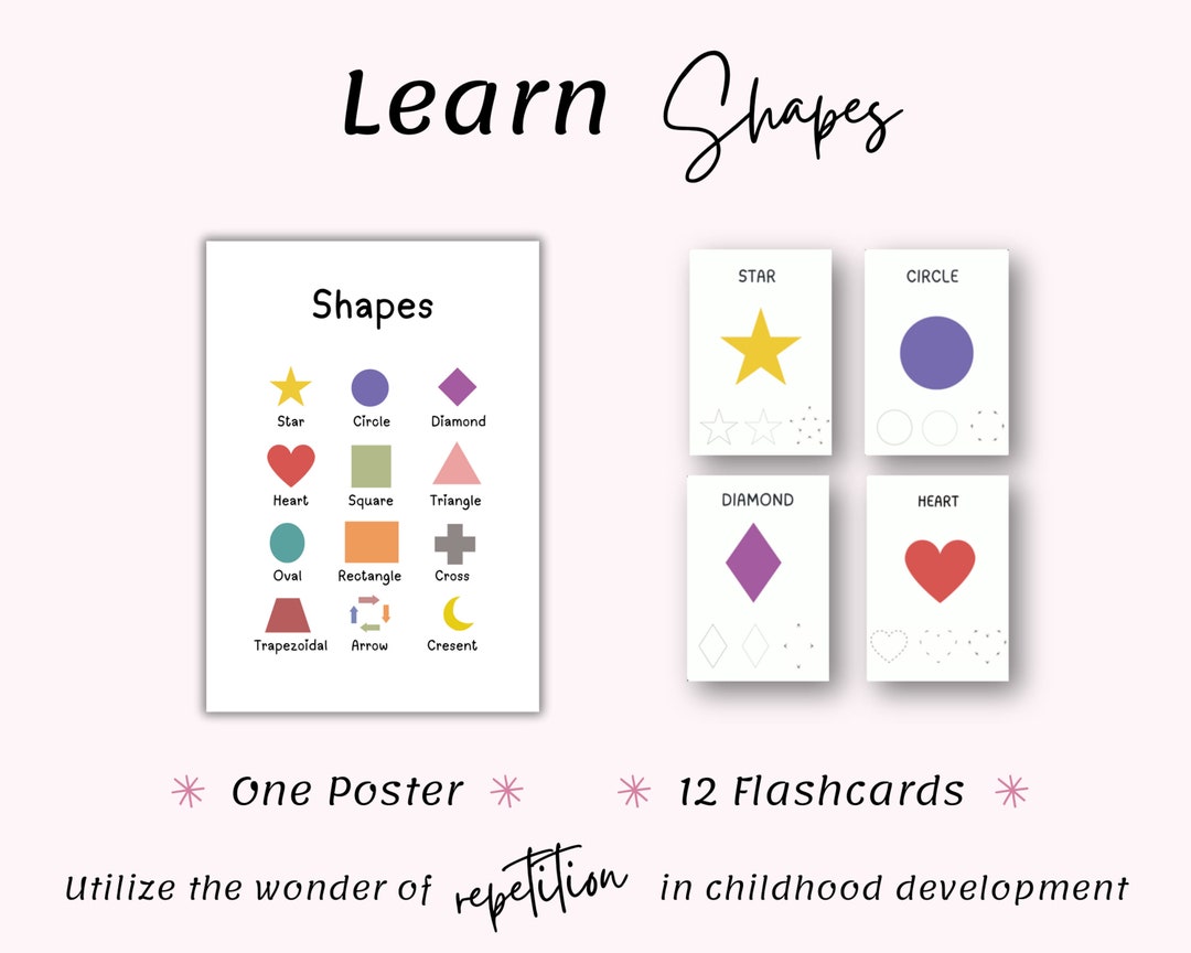 Shapes Poster & Flashcards Educational Wall Art Nursery - Etsy