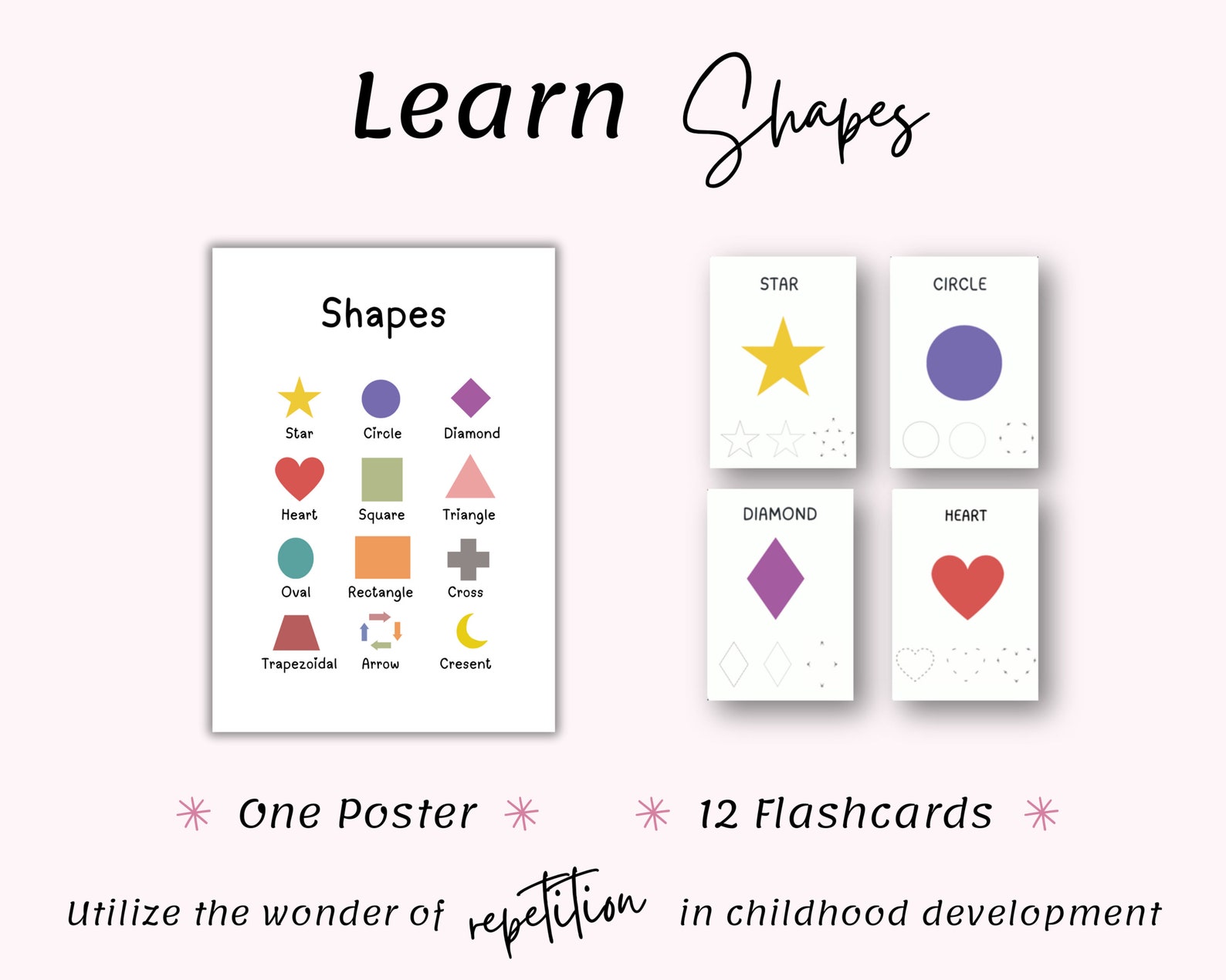 Shapes Poster & Flashcards Educational Wall Art Nursery - Etsy