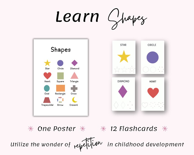 Shapes Poster & Flashcards Educational Wall Art Nursery - Etsy