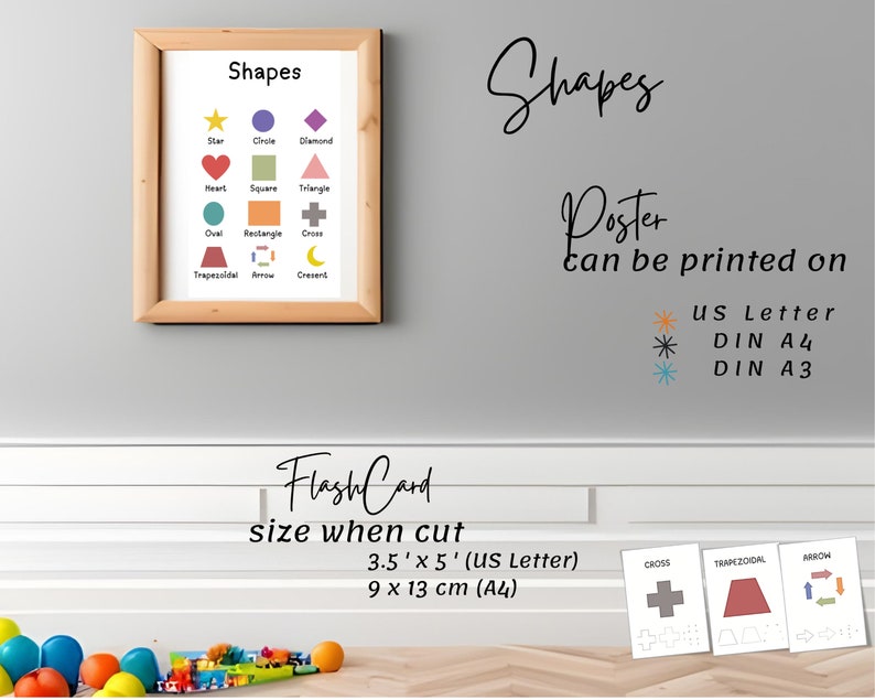 Shapes Poster & Flashcards Educational Wall Art Nursery - Etsy