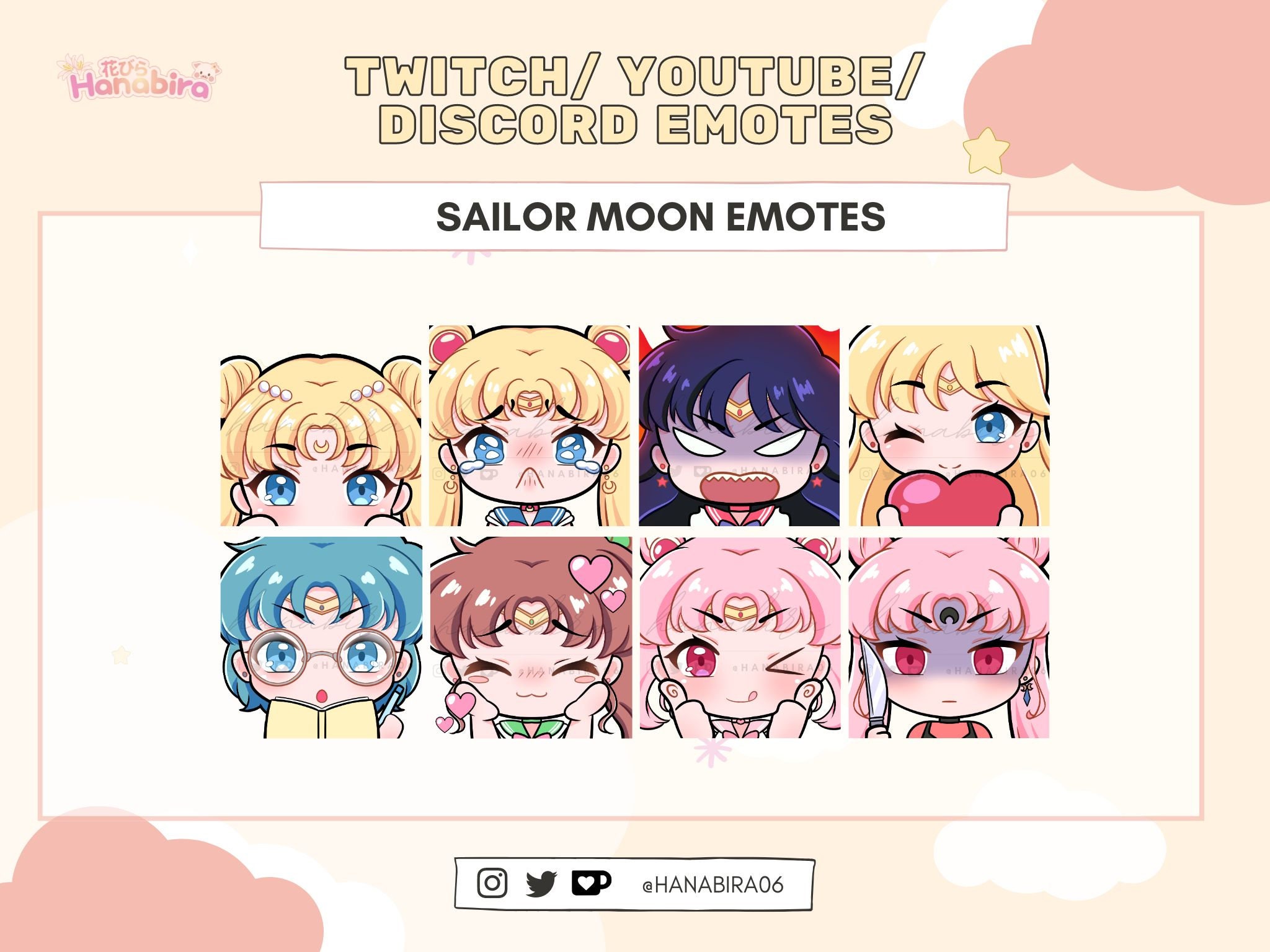 Sailor Moon Emotes Twitch Emote Youtube Emote Discord Emote Premade ...