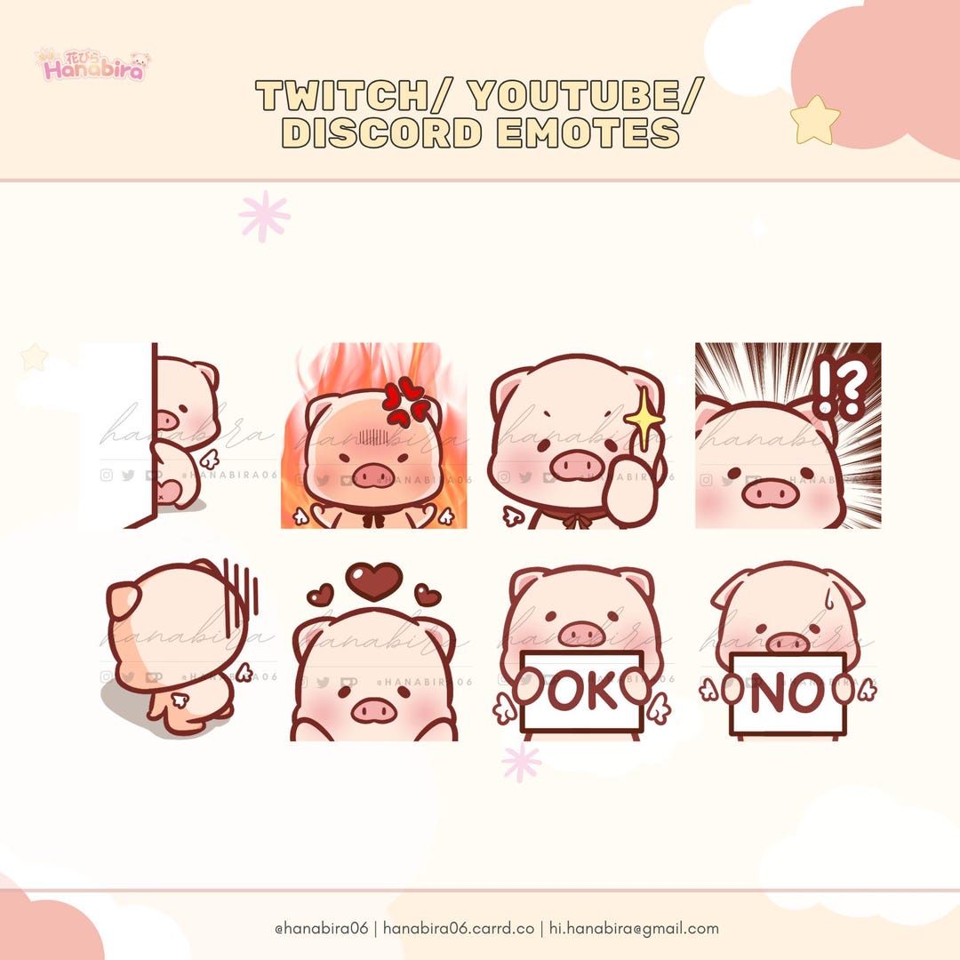 Pig Emote Pack | Kawaii Cute Pig Animal Chibi Emotes Bundle Pack for ...