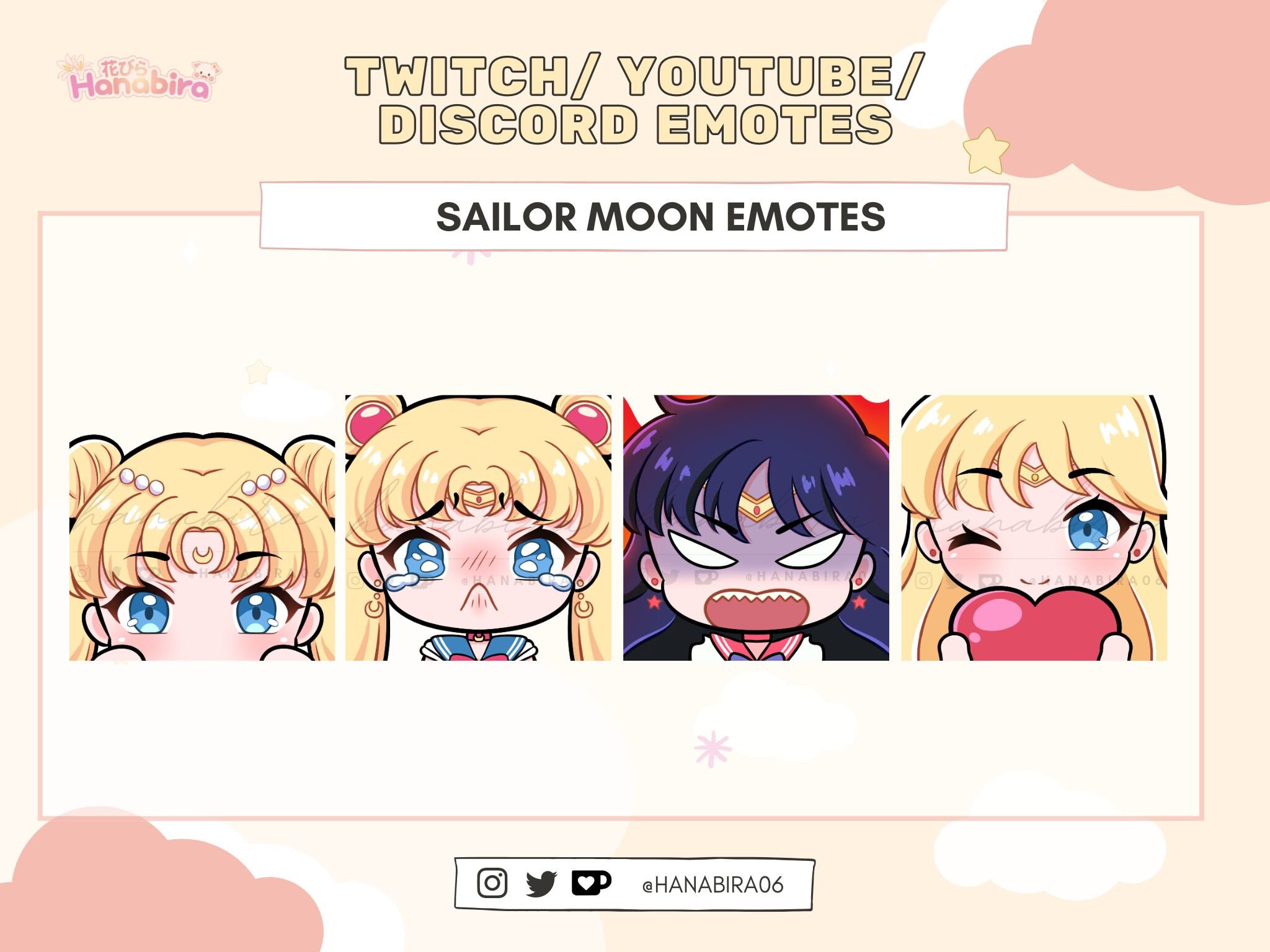 Sailor Moon Emotes Twitch Emote Youtube Emote Discord Emote Premade ...