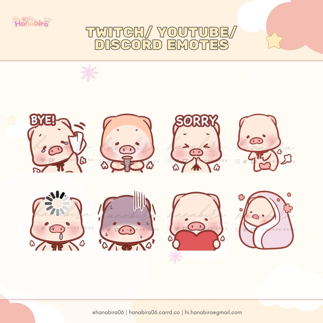 Pig Emote Pack Kawaii Cute Pig Animal Chibi Emotes Bundle Pack for ...