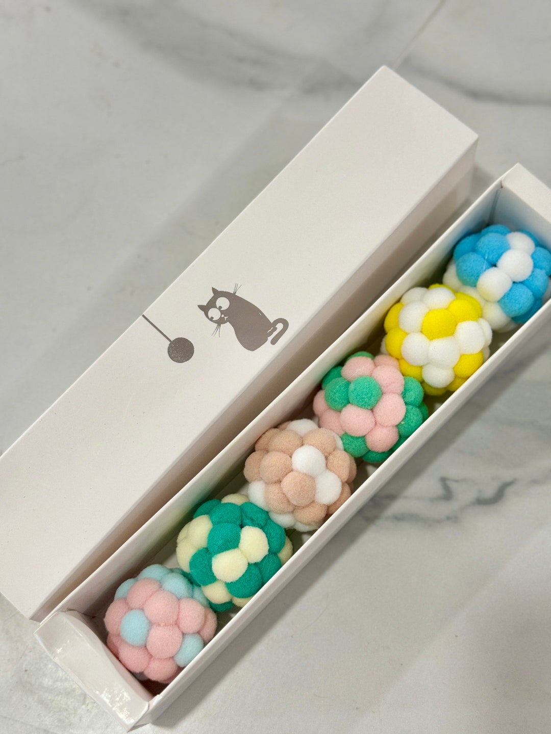 Cat Macaroon Gift Box Rattling Felted Ball Cat Toy Gift Box - Etsy UK