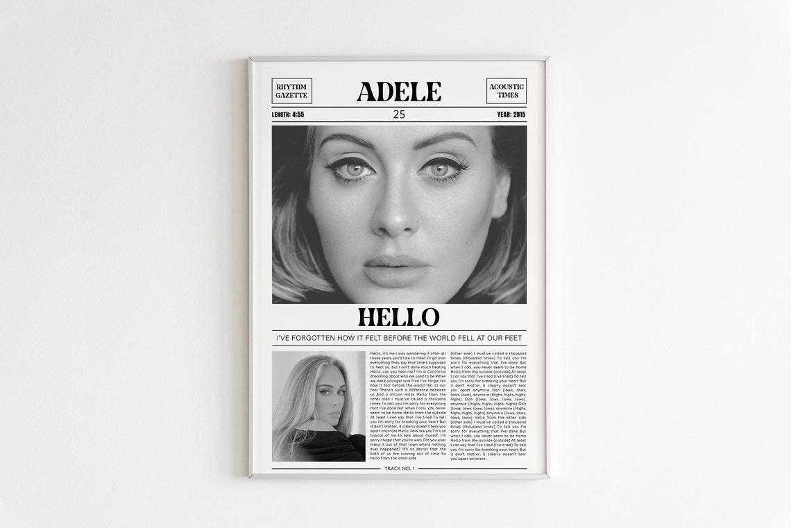 Adele Retro Newspaper Print / Hello Poster / Lyrics Print / Adele Merch ...
