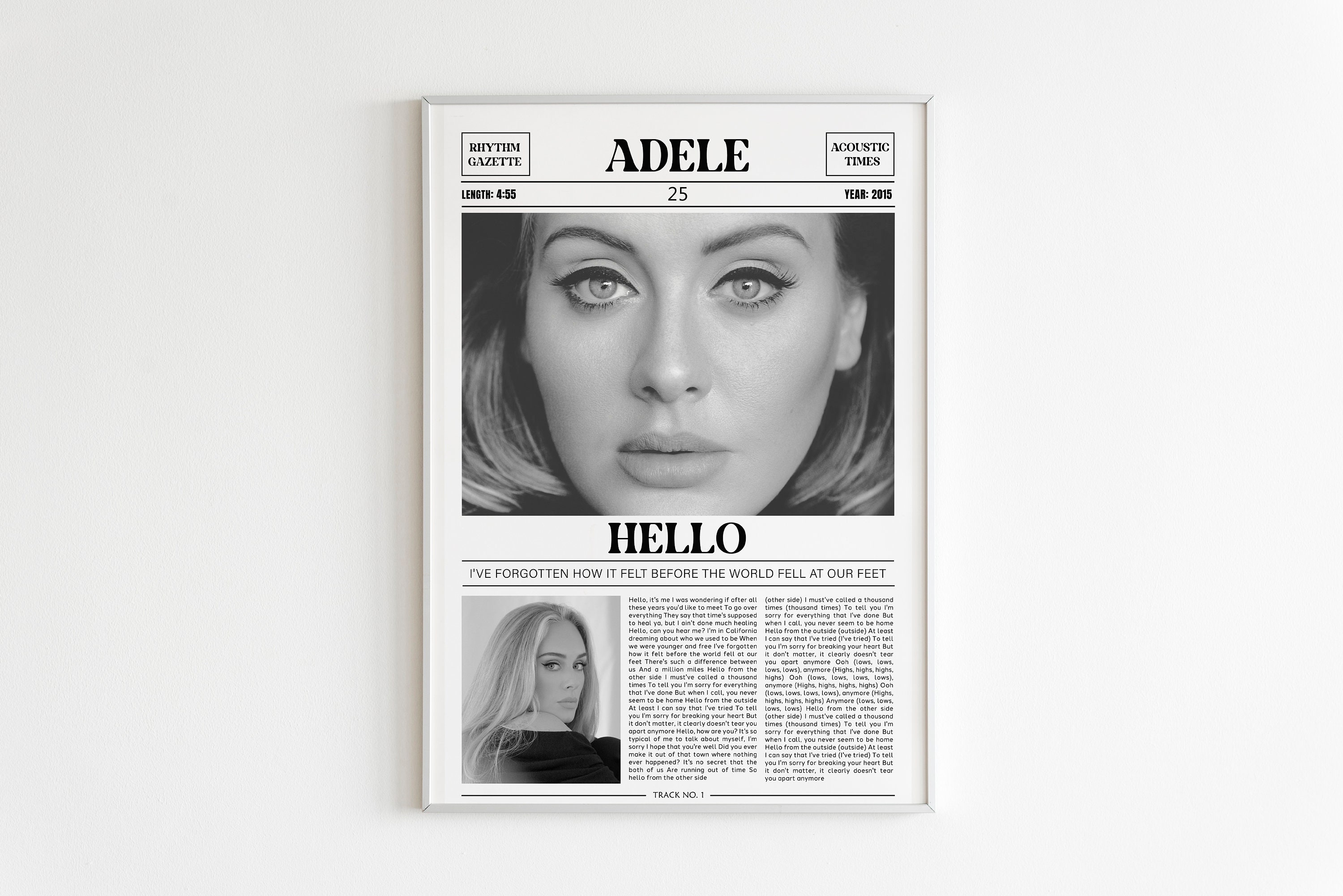 Adele Retro Newspaper Print / Hello Poster / Lyrics Print / Adele Merch ...