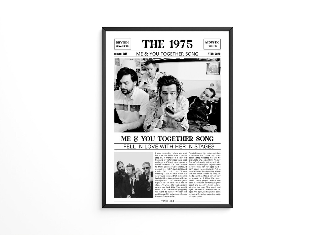 The 1975 Retro Newspaper Print / Me & You Together Song Poster / Lyrics ...