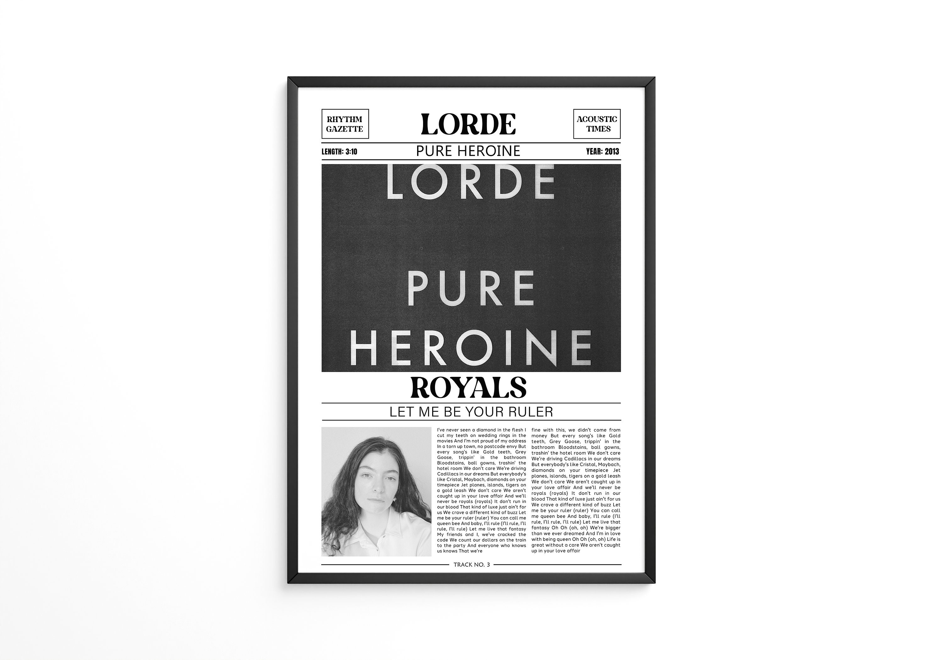 Lorde Retro Newspaper Print / Royals Poster / Lyrics Print / Pure Heroine Poster / Lorde Merch ...