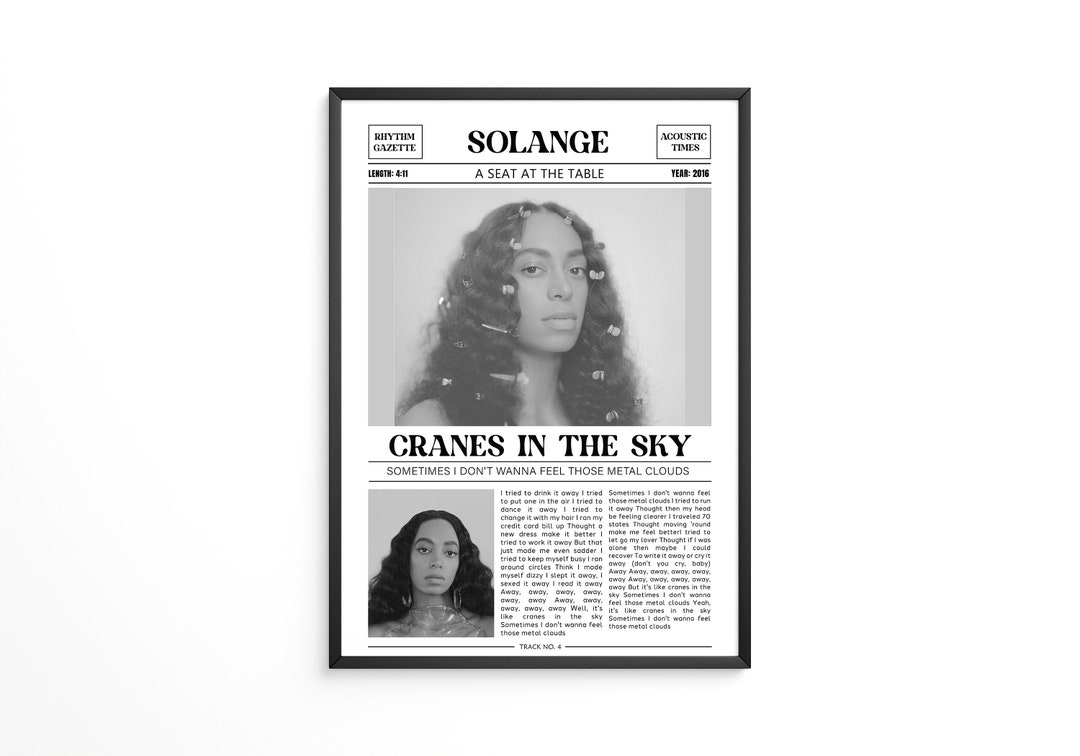 Solange Retro Newspaper Print / Cranes in the Sky Poster / Lyrics Print ...