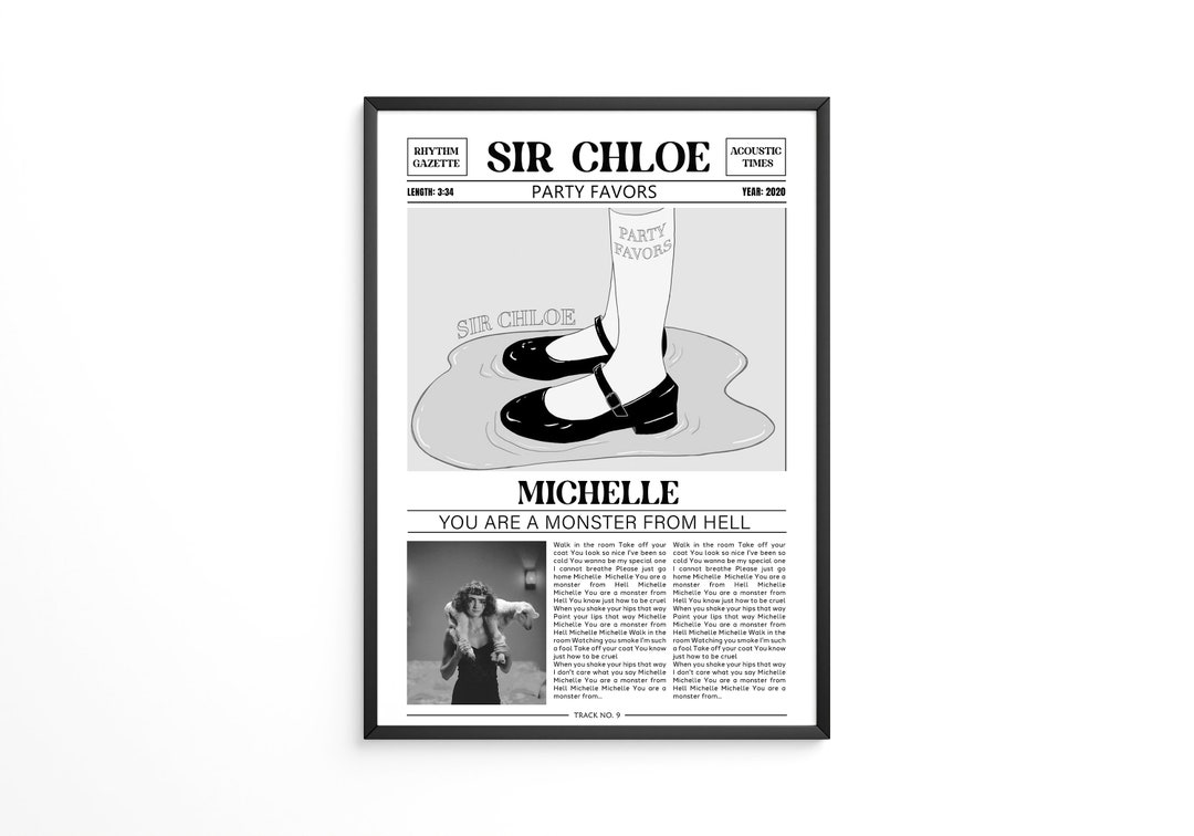 Sir Chloe Retro Newspaper Print / Michelle Poster / Lyrics Print / Party Favors Poster / Music ...