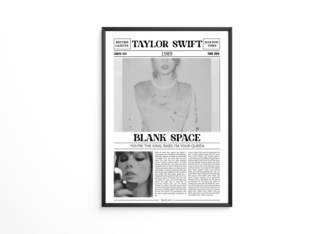 Taylor Swift Retro Newspaper Print / Blank Space Poster / Lyrics Print ...
