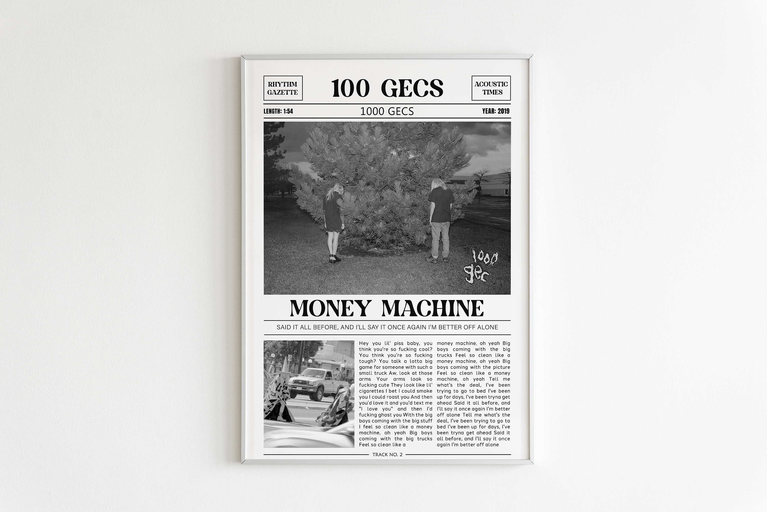 100 Gecs Retro Newspaper Print / Money Machine Poster / Lyrics Print ...