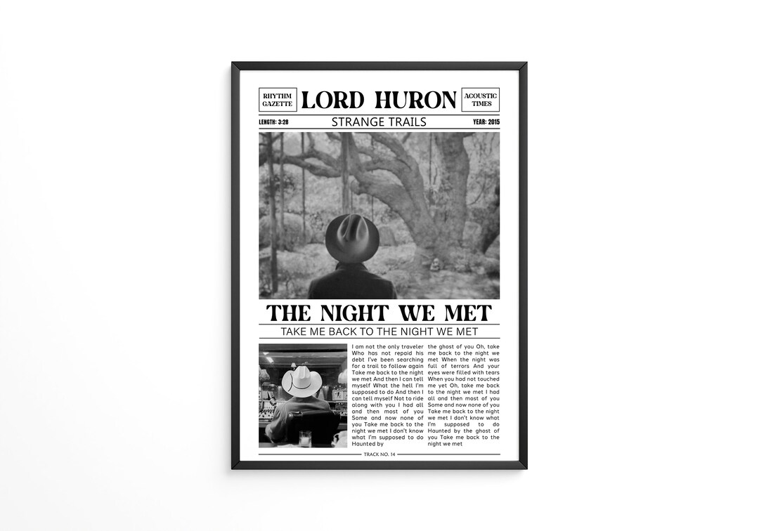 Lord Huron Retro Newspaper Print / the Night We Met Poster / Lyrics ...