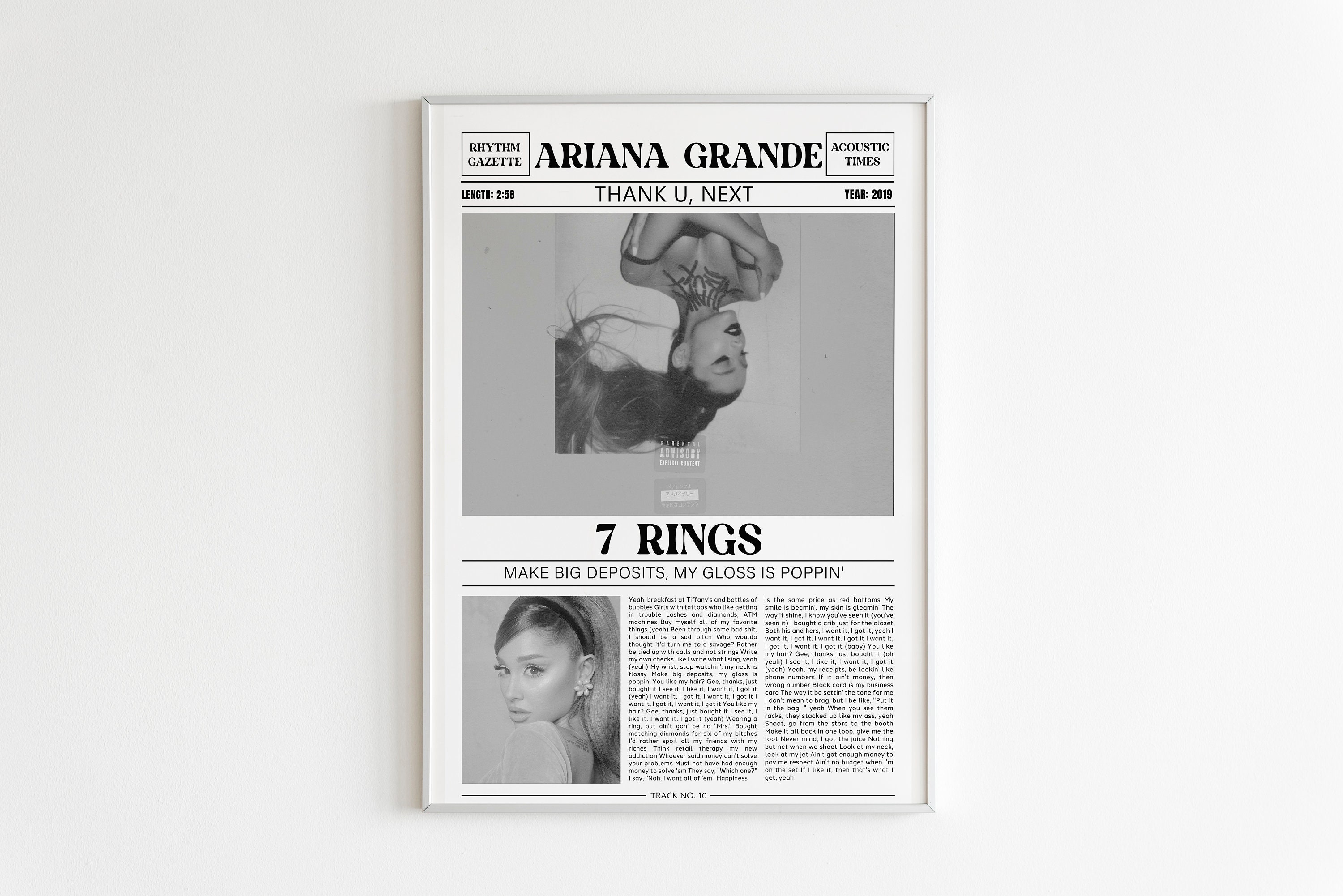 Ariana Grande Retro Newspaper Print / 7 Rings Poster / Lyrics Print ...