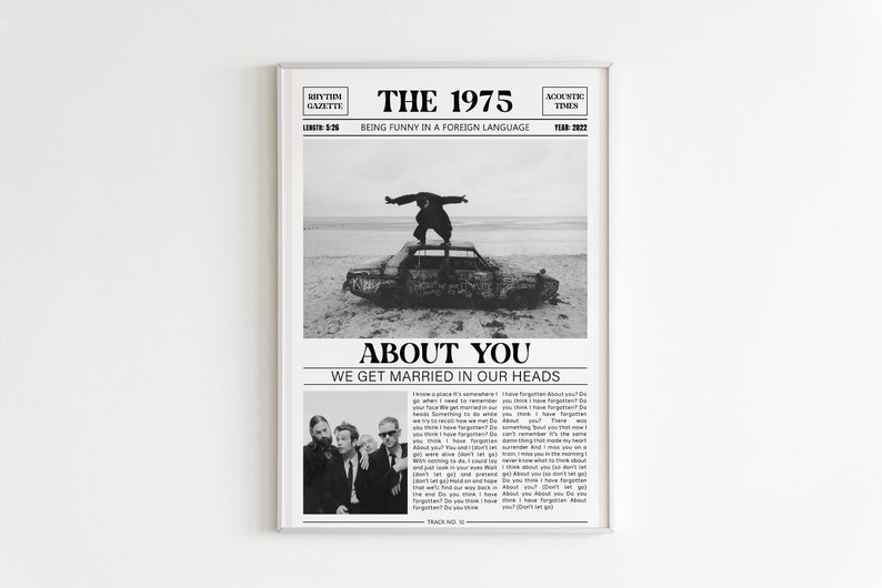 The 1975 Retro Newspaper Print / About You Poster / Lyrics Print ...