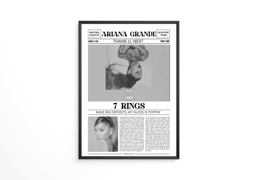 Ariana Grande Retro Newspaper Print / 7 Rings Poster / Lyrics Print ...