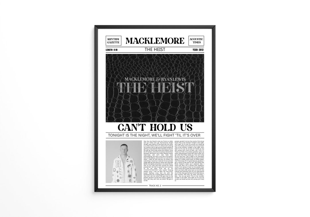 Macklemore Retro Newspaper Print / Can't Hold Us Poster / Lyrics Print ...