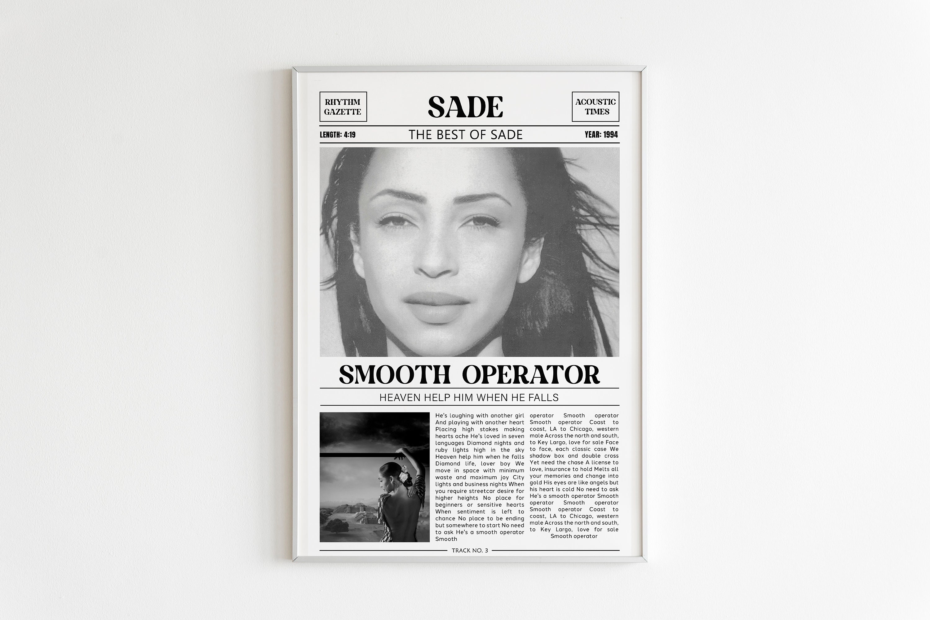 Sade Retro Newspaper Print / Smooth Operator Poster / Lyrics Print ...