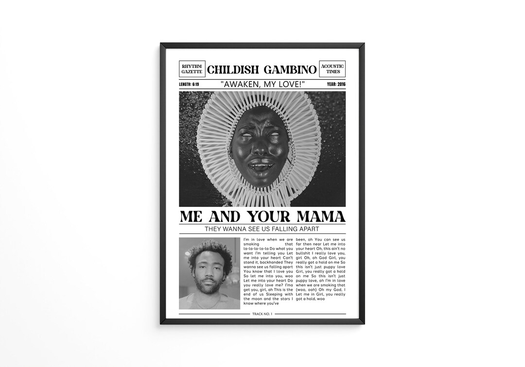 Childish Gambino Retro Newspaper Print / Me and Your Mama Poster ...