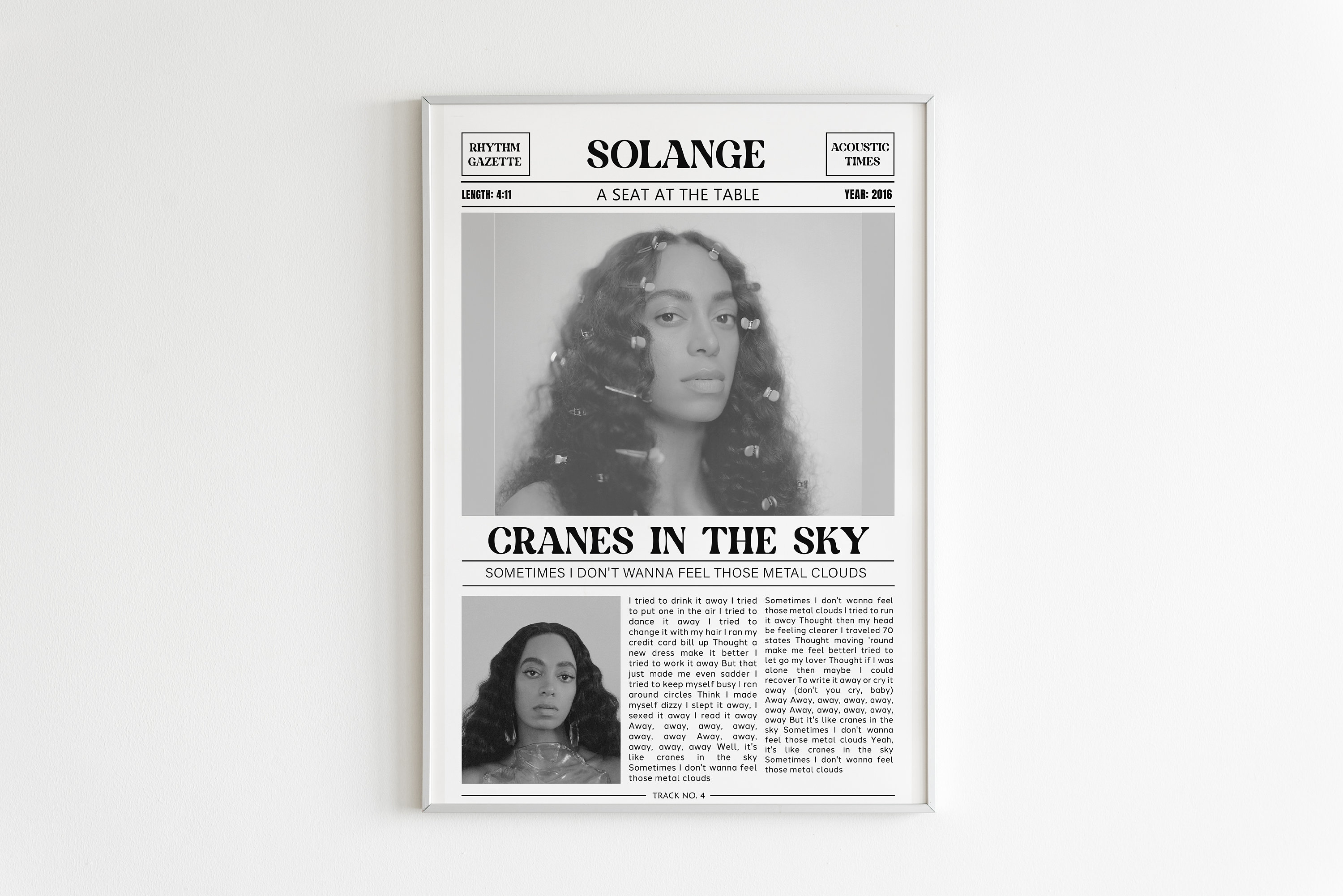Solange Retro Newspaper Print / Cranes in the Sky Poster / Lyrics Print ...