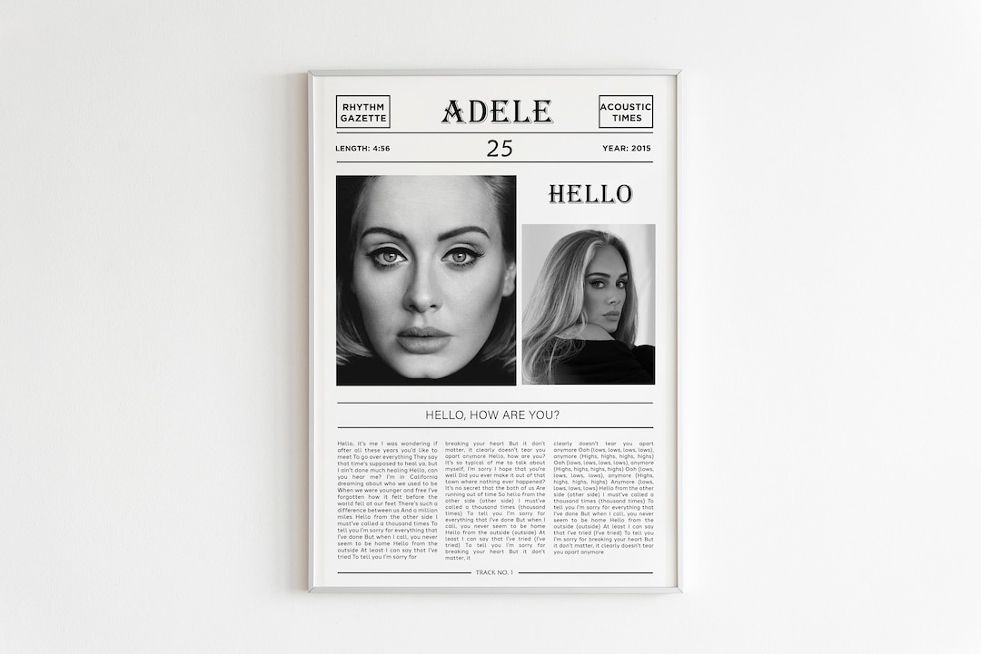Adele Retro Newspaper Print / Hello Poster / Lyrics Print / - Etsy