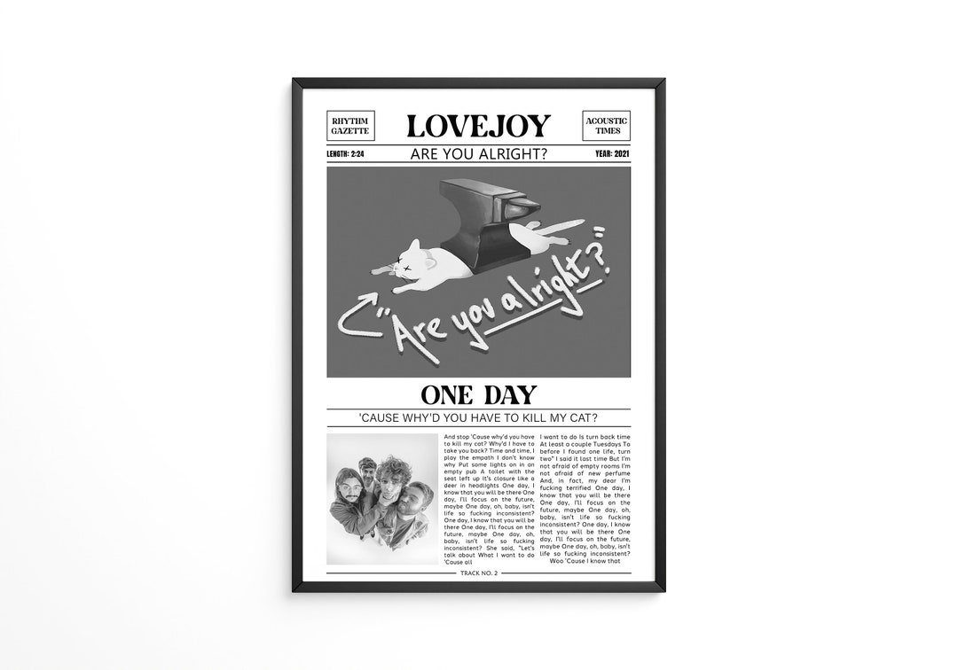 Lovejoy Retro Newspaper Print / One Day Poster / Lyrics Print / Are You ...