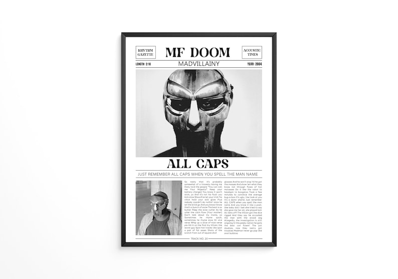 Mf Doom Retro Newspaper Print / All Caps Poster / Lyrics Print / Madvillainy Poster / Mf Doom ...
