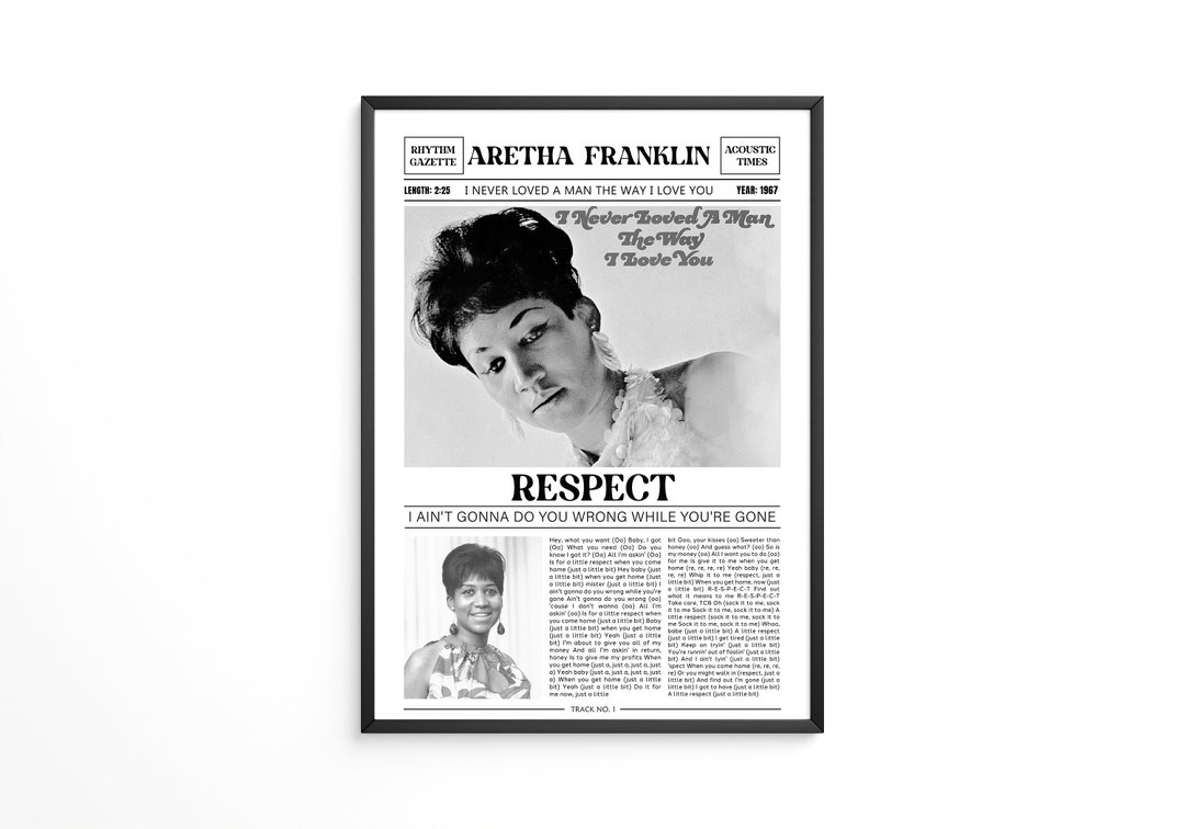 Aretha Franklin Retro Newspaper Print / Respect Poster / Lyrics Print ...