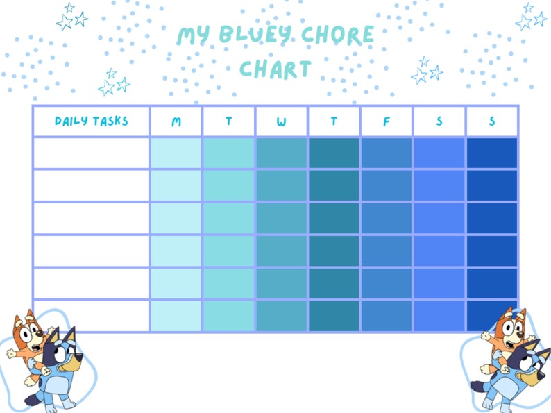 Bluey, Bingo Printable Chore Chart for Kids - Colorful Kids Chore Chart ...