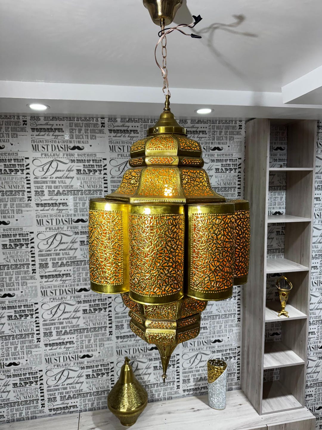 Handmade Moroccan Copper Hanging Lamp: Geometric Light Shade - Etsy