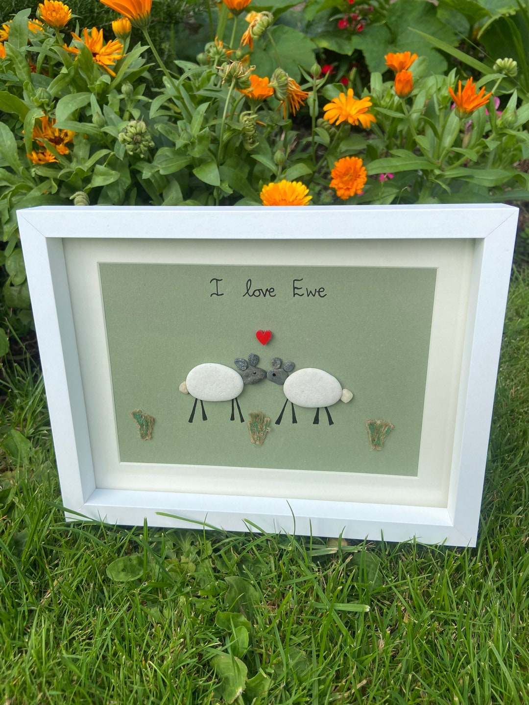 Romantic ‘I Love EWE ‘ Sheep Pebble Picture. - Etsy
