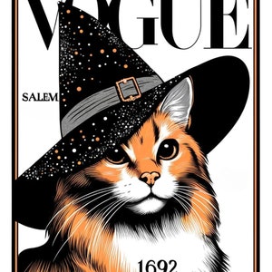 Vintage Vogue Cat Print | Orange Cat in Witch Hat | Salem 1692 Wall Art ...